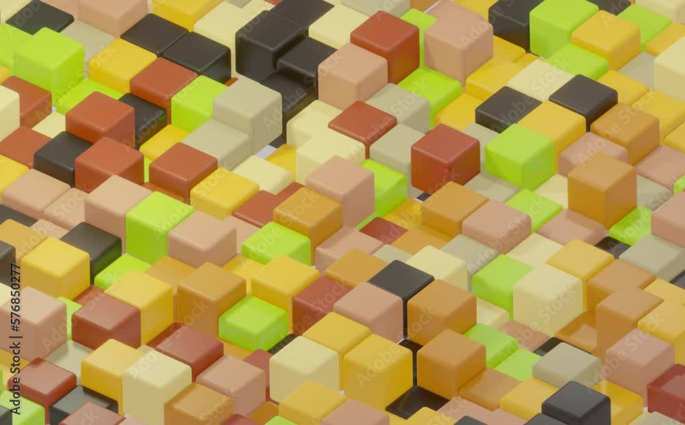 4K video of colorful 3D geometric cubes. The cubes are animated to move ...
