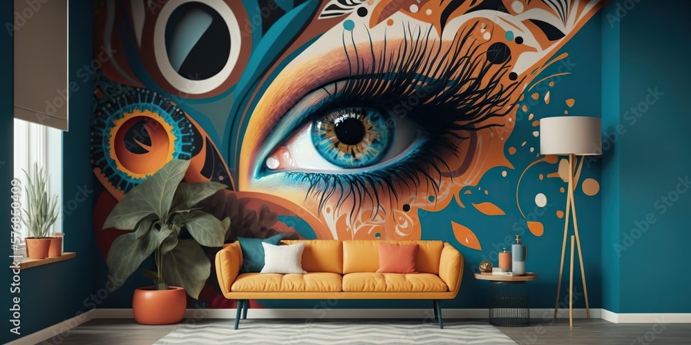 bright bold wall mural with intricate pattern showcasing maximalisms ...