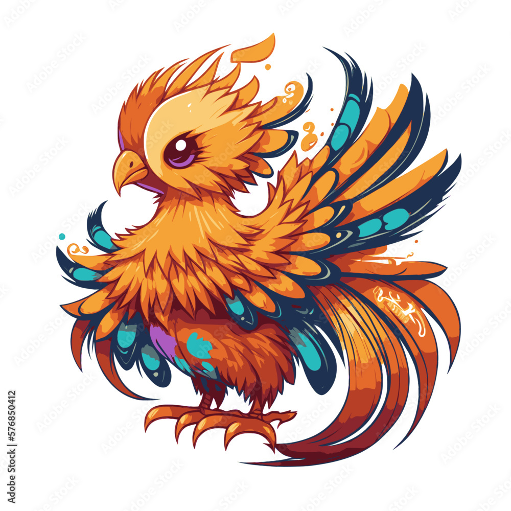 illustration of cute kawaii phoenix bird character Stock Vector | Adobe ...