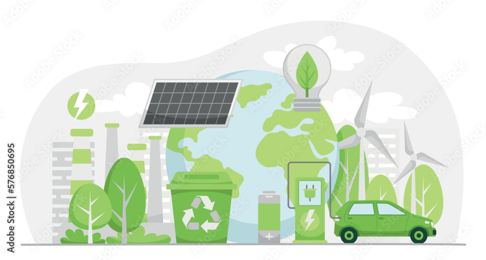 Sustainable lifestyle and alternative energy sources. Green electricity ...