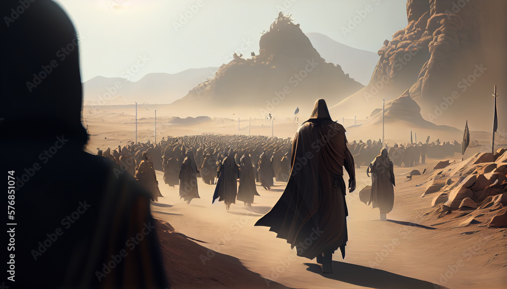 Exodus, Moses crossing the desert with the Israelites, escape from the ...