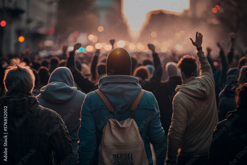 Crowd of people at a protest rally in America against the current ...
