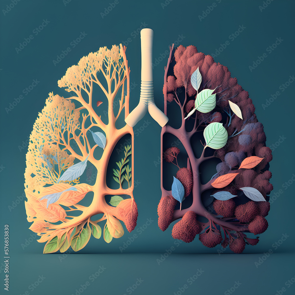 This AI-generated illustration showcases healthy and diseased lungs ...
