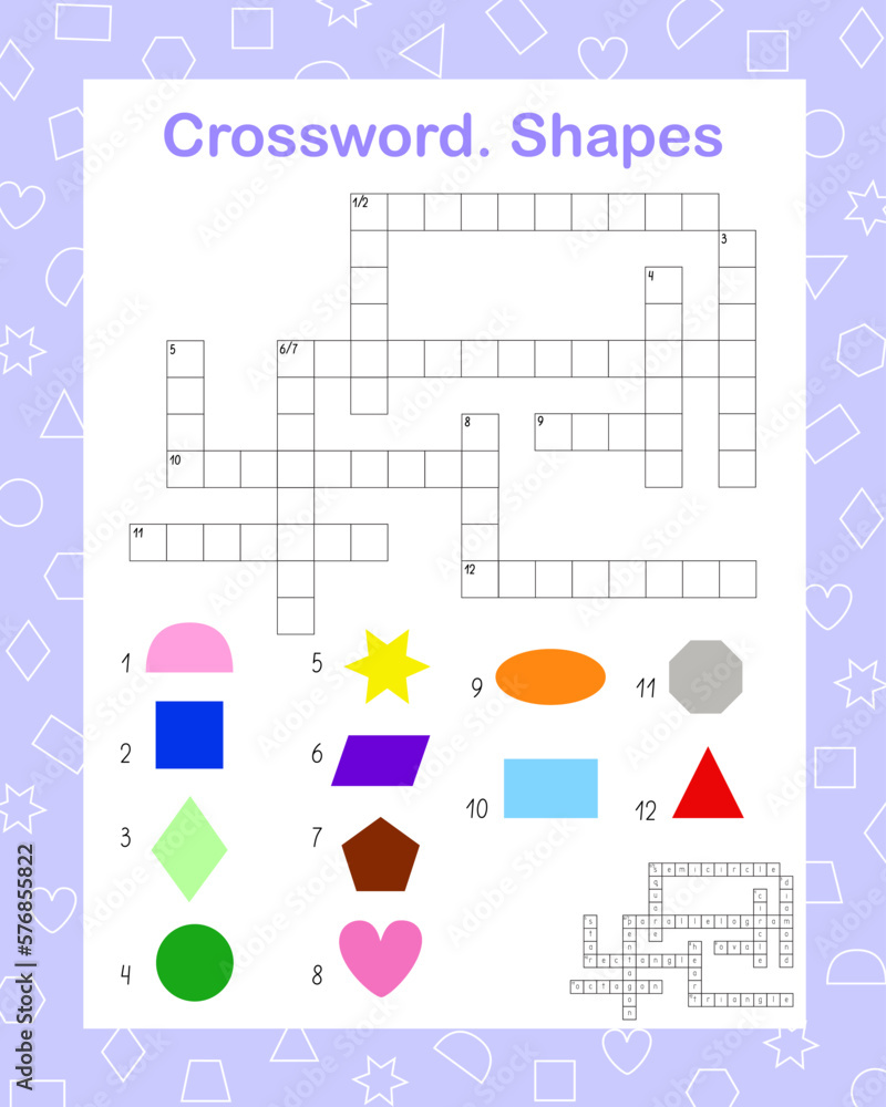 Geometry shapes crossword puzzle, word search activities vector ...