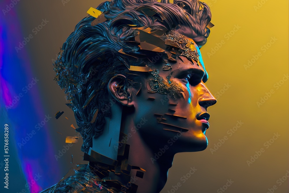 Apollo picture done in a glitchy, cyberpunk style Generative AI Stock ...