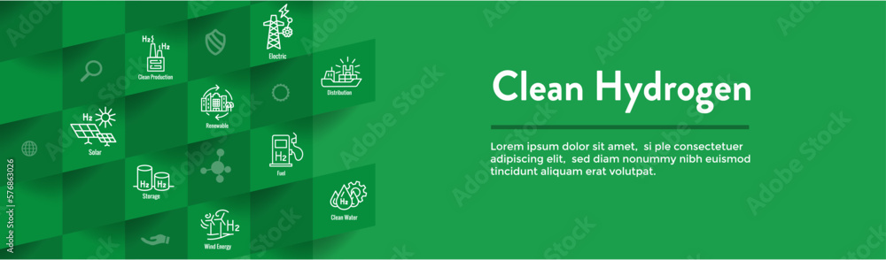 Clean Hydrogen Production with Green Energy Icon Set and Web Header ...