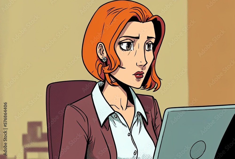 Animated gif of female boss hunched over her laptop. Generative AI ...