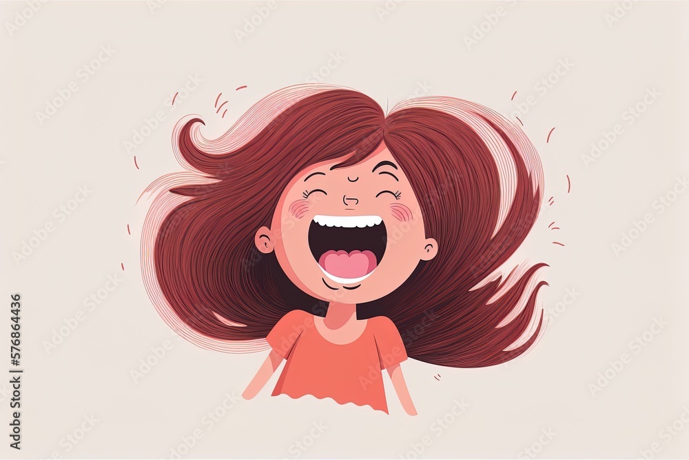 cartoon female figure giggling hysterically isolated on white backdrop ...