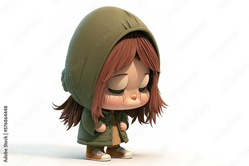 cartoon female figure with extreme timidity, with no other distractions ...