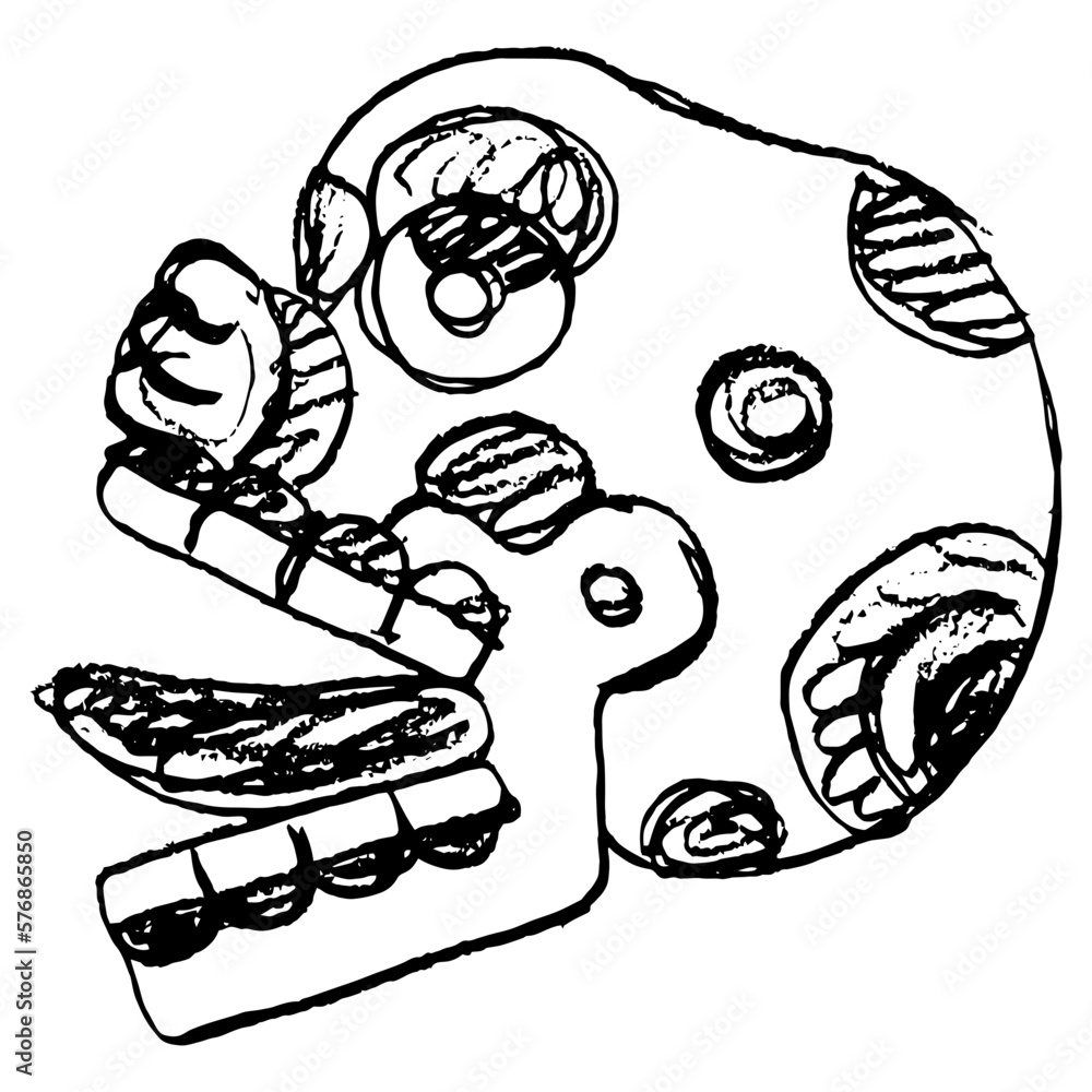 Stylized human skull with stick out tongue. Ancient Mexican codex ...