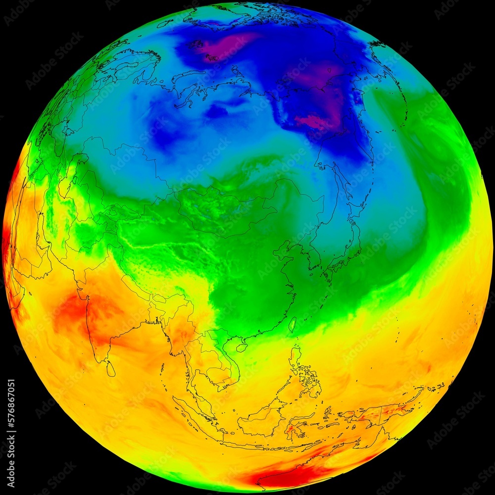 Mapa de temperaturas en Asía, las temperaturas se muestran en ...