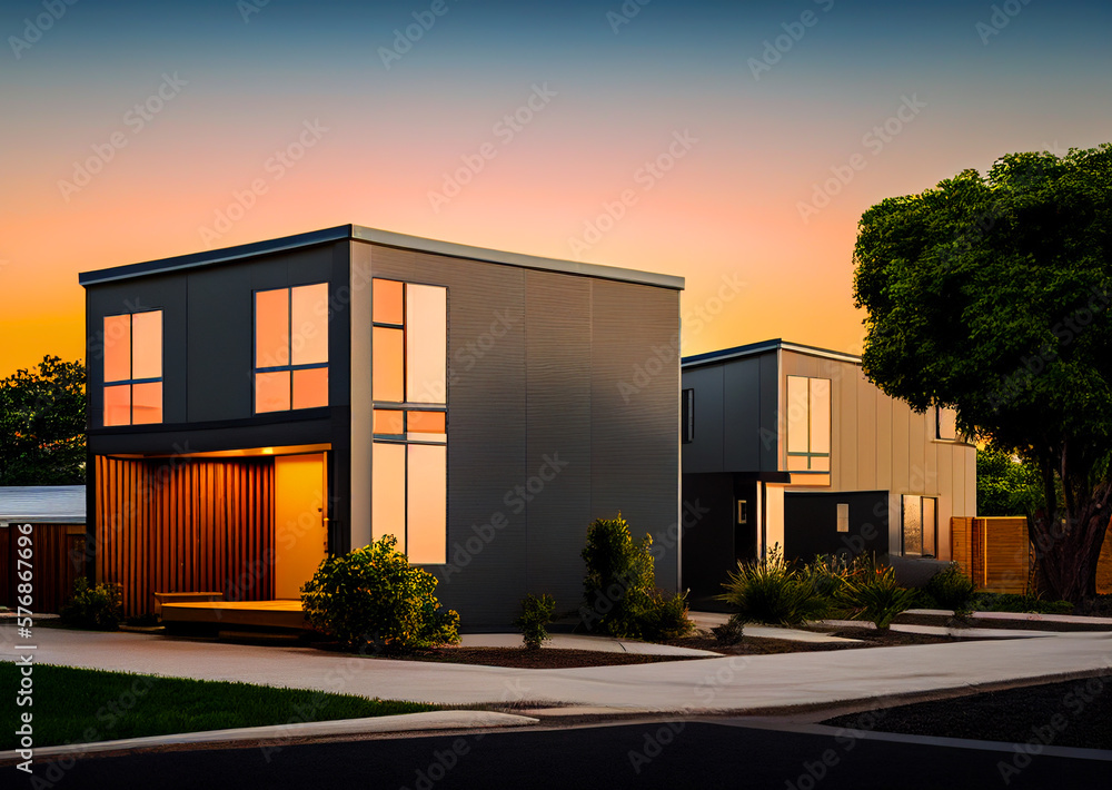 Modern house interior. Prefab construction. Suburban Townhouse on ...