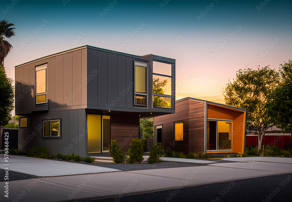 Modern house interior. Prefab construction. Suburban Townhouse on ...