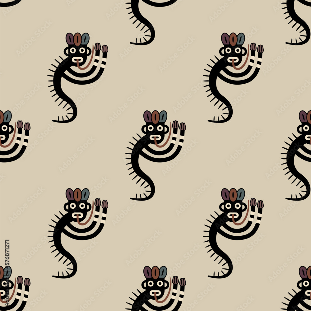 Seamless ethnic pattern with fantastic creatures. Nazca pottery. Native ...