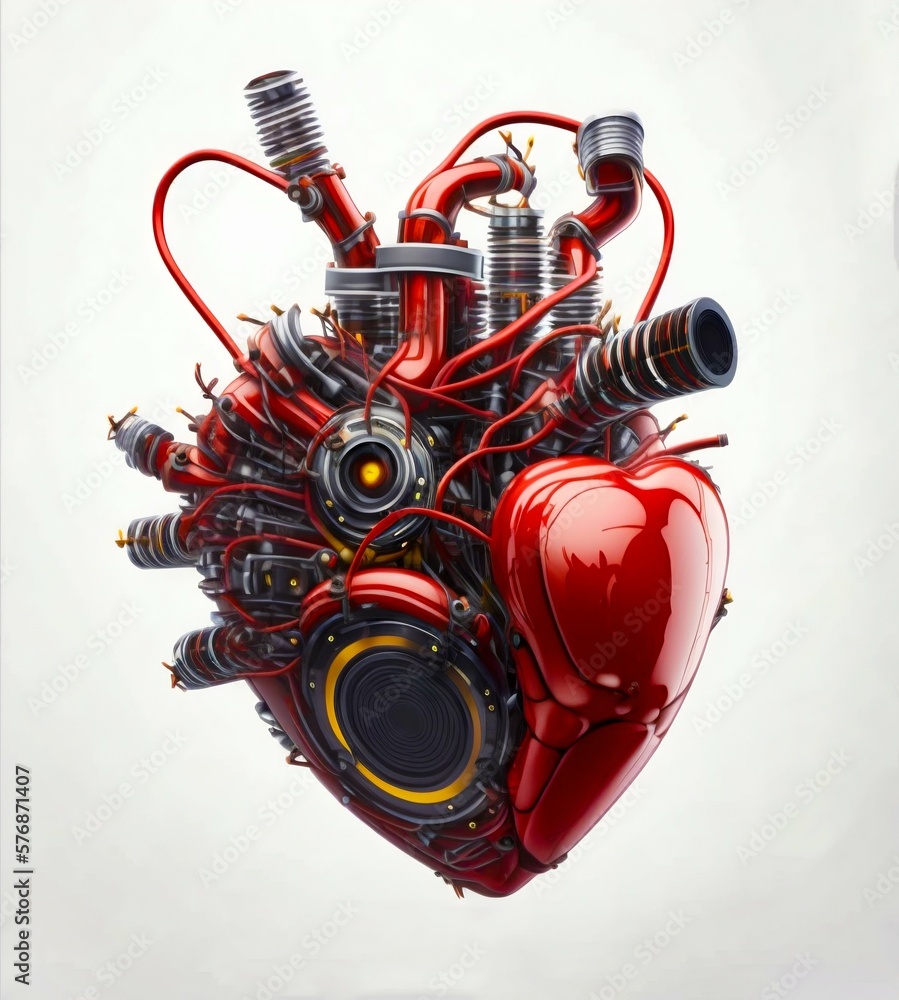 Robot mechanical red heart isolated on white background. Generative AI ...