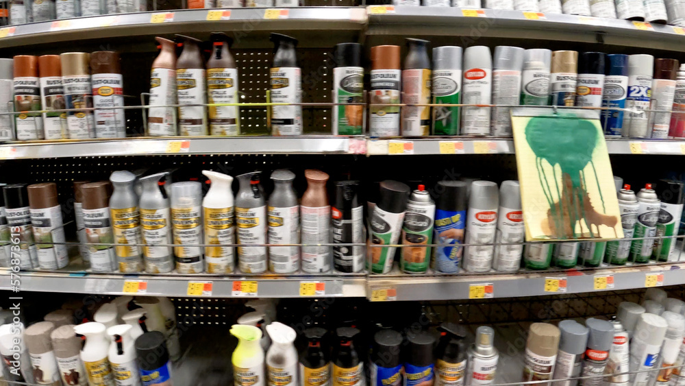Walmart super center retail store interior spray paint various colors ...