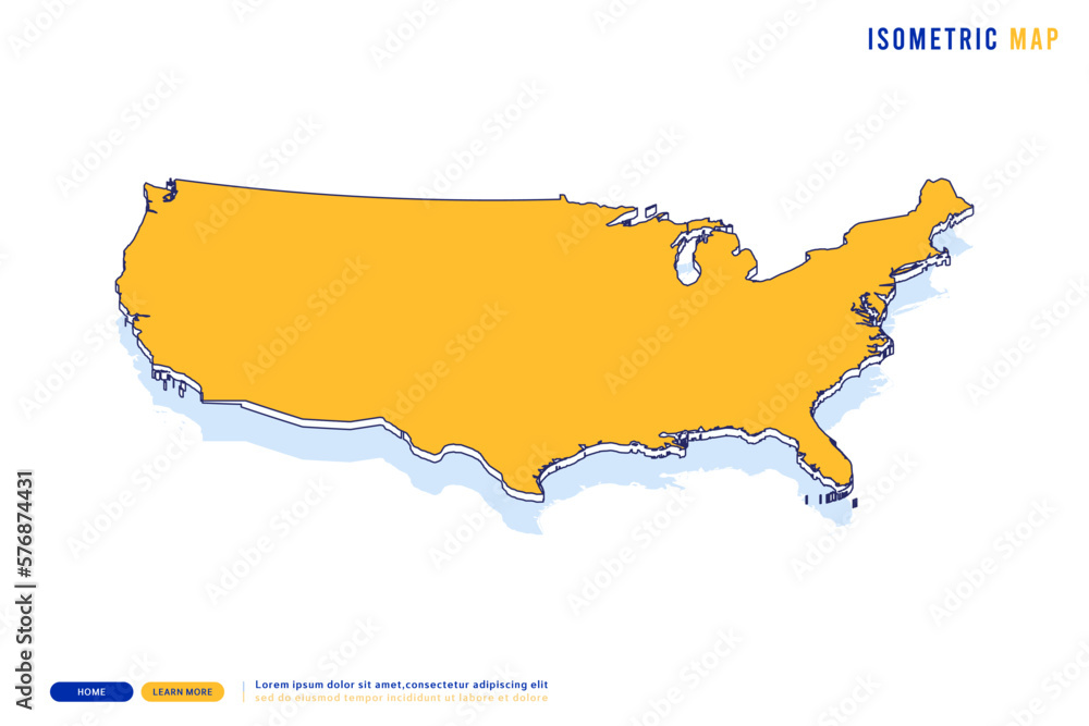 Abstract Yellow map of United States of America on white background ...