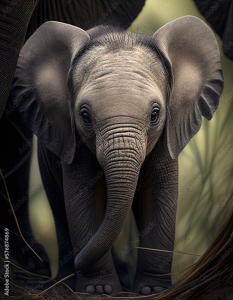 Baby Elephant Realistic Illustration Cute Adorable. Generative AI Stock ...