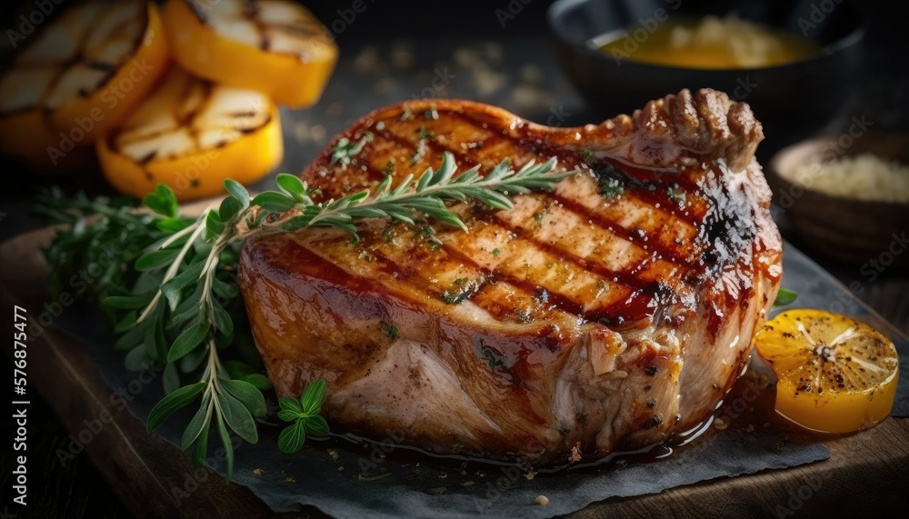 Delicious and juicy roast pork chops illustrations, ai art ilustração ...