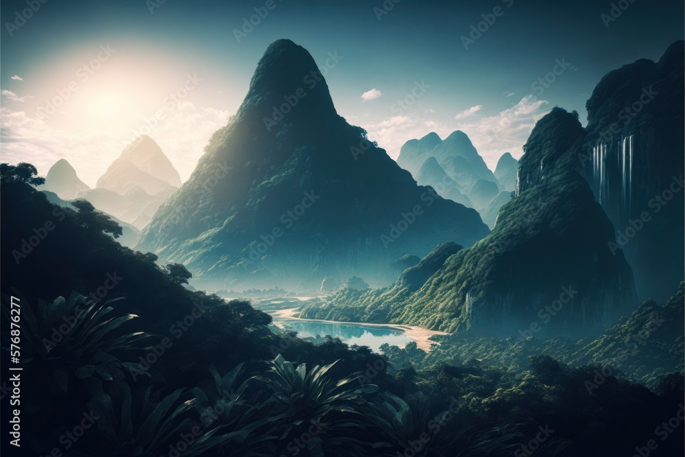 Tropical Mountain Jungle, Alien Landscape, Dense Forest, Concept Art ...