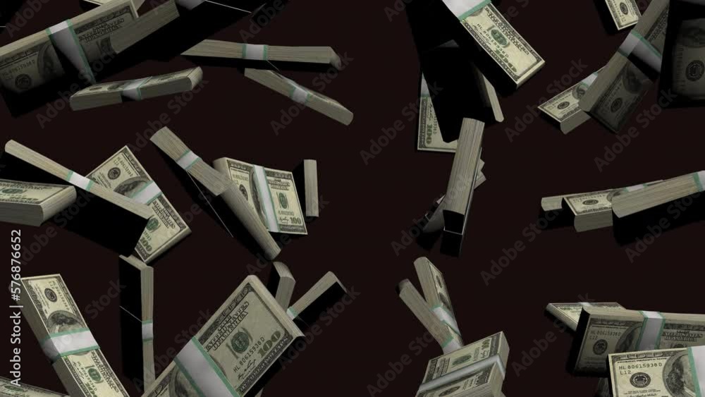 Money falling down animation on Alpha Channel. Dollar banknotes flying ...