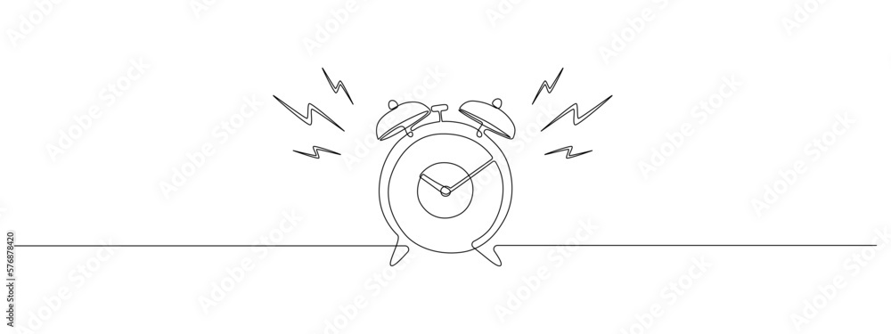 One continuous line drawing of morning alarm clock. Ringing watch to ...