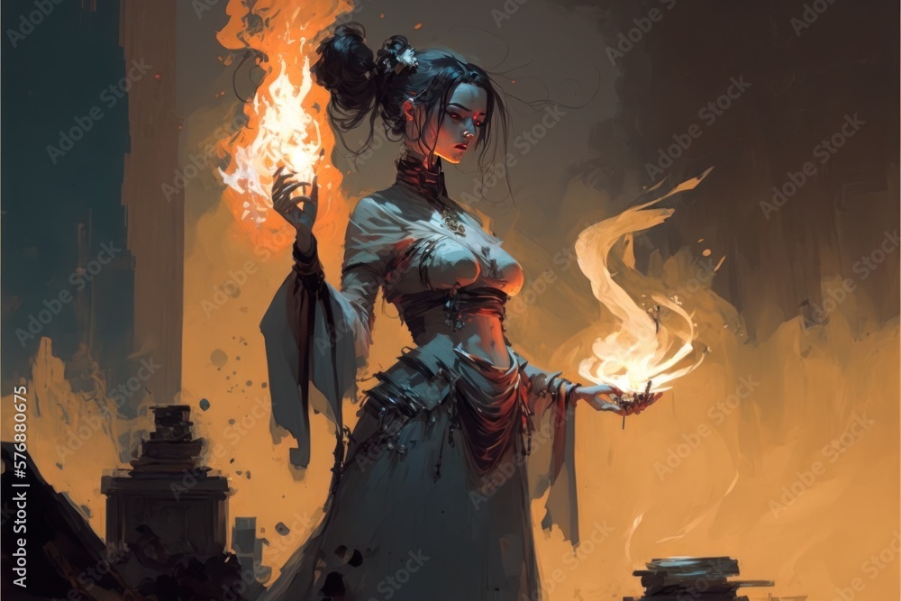 Photo & Art Print Evil Fantasy Priestess, Casting Magic, Ritual ...