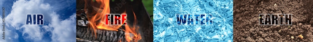Set of four elements with its names. Air, Fire, Water and Earth Stock ...