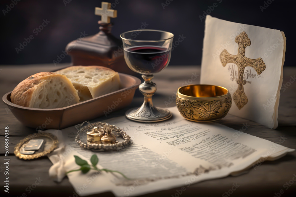 holy communion picture showing sacred objets, generative ai Stock ...