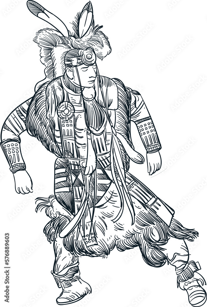 Vintage hand drawn sketch male native American costume Stock ...