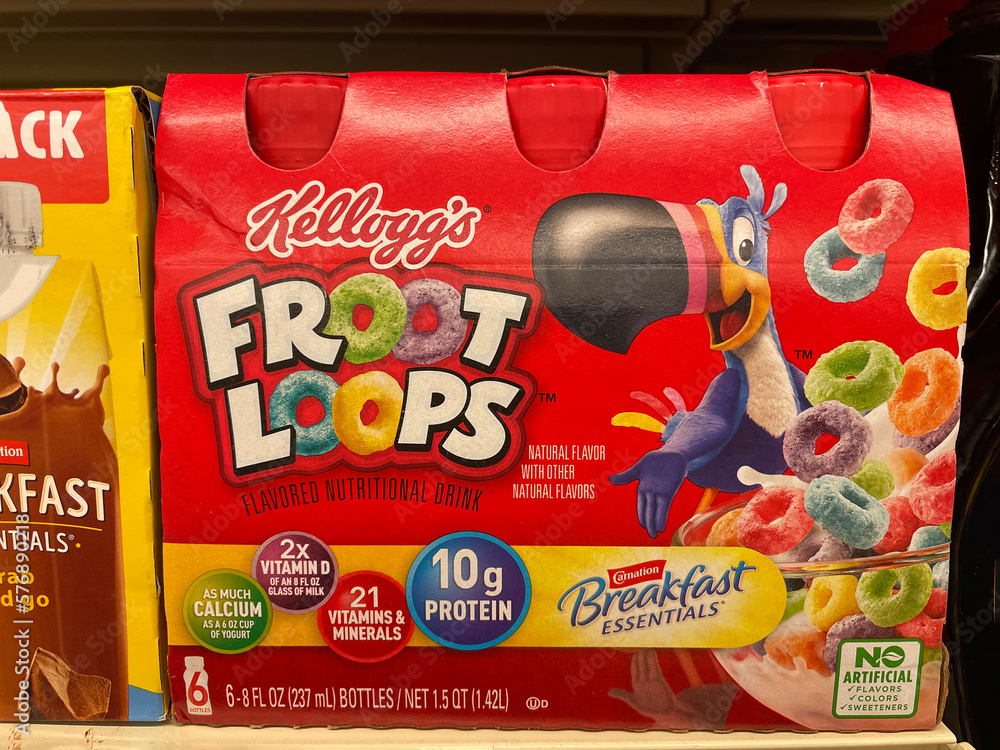 Kelloggs froot loops breakfast drink 6 pack Stock Photo | Adobe Stock