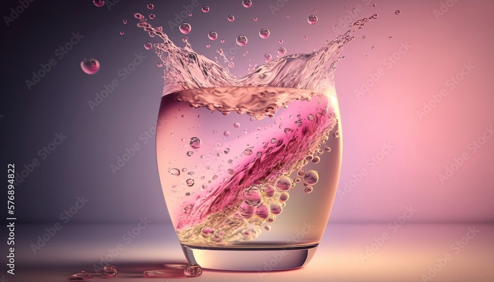 4K resolution or higher, splash of transparent clear pastel pink water ...