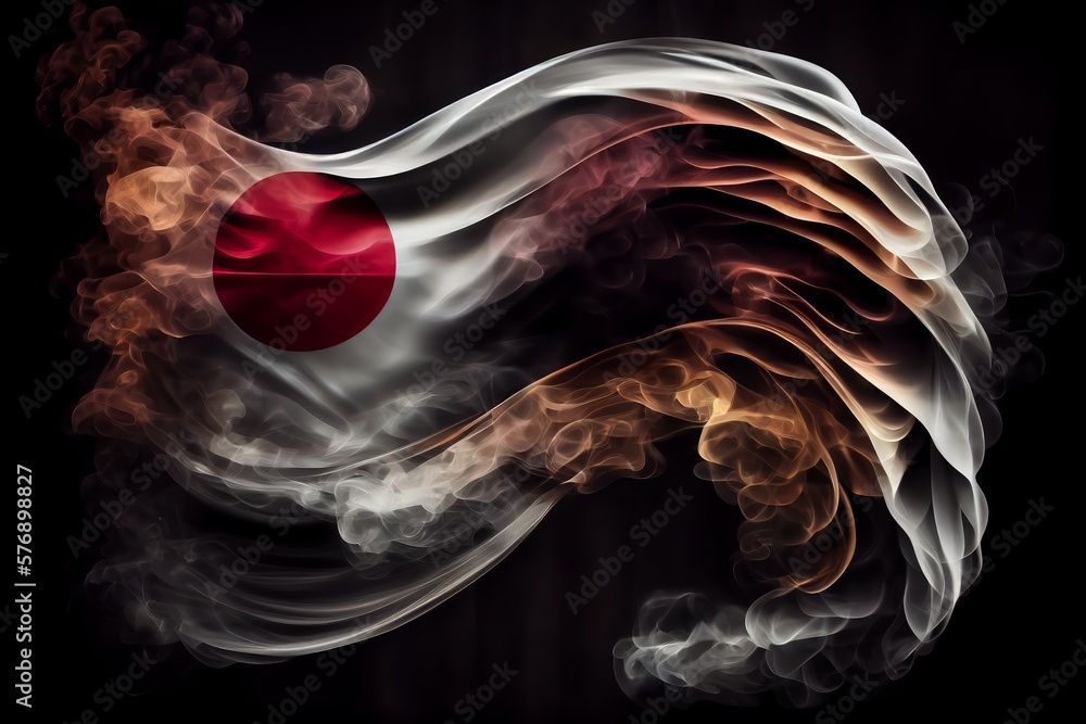 Japan wavy flag made of smoky image on dark background generative AI ...