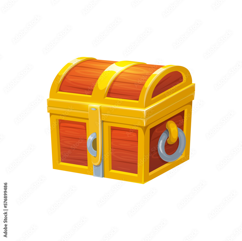 Wooden treasure chest, closed trunk box, cartoon vector ui game asset ...