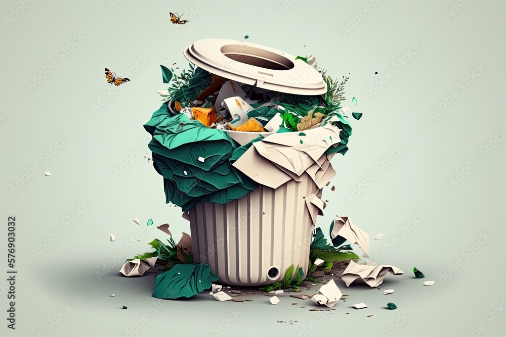 A full trash can. Garbage container overflowing with waste. Extremely ...