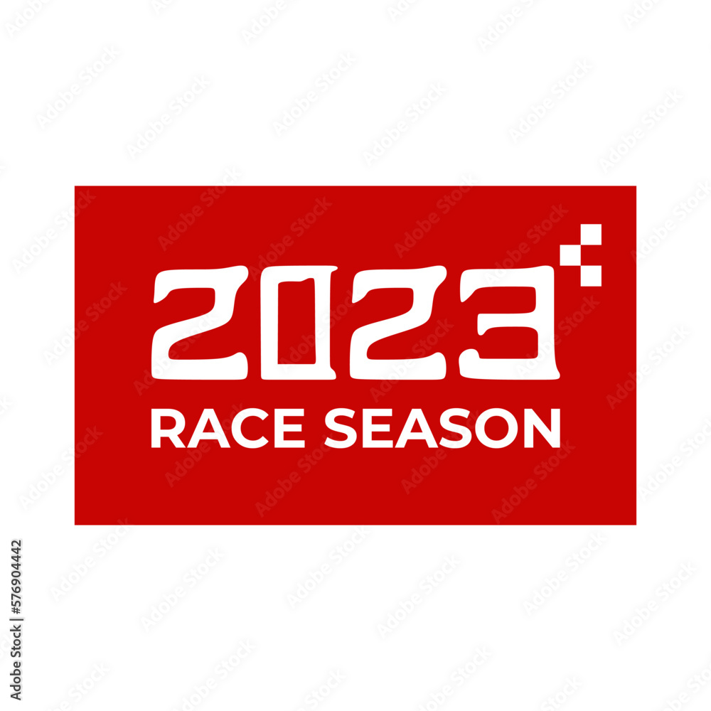 2023 Race Season icon logo concept in white text and red rectangle ...