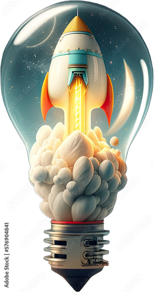 Lightbulb Moment - Lightbulb with a rocket blasting off inside the bulb ...
