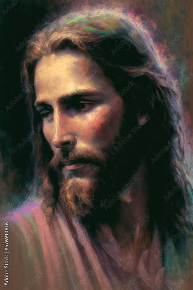 A painting of Jesus with a beard, depicting a spiritual figure of faith ...