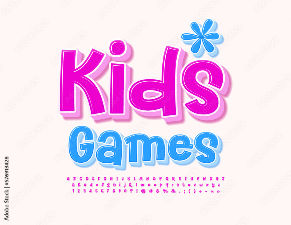 Vector playful Emblem Kids Cames. Creative handwritten Font. bright Funny Alphabet Letters ...