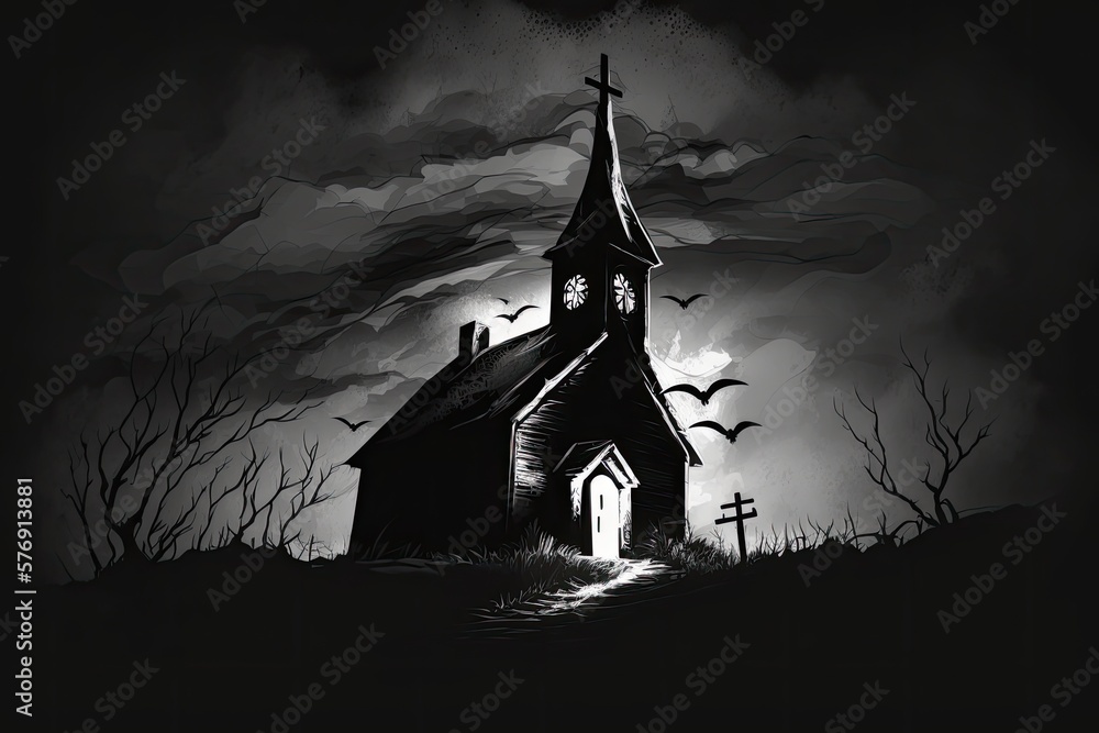 Stockillustratie Sad and foreboding dark realistic landscape, in the ...