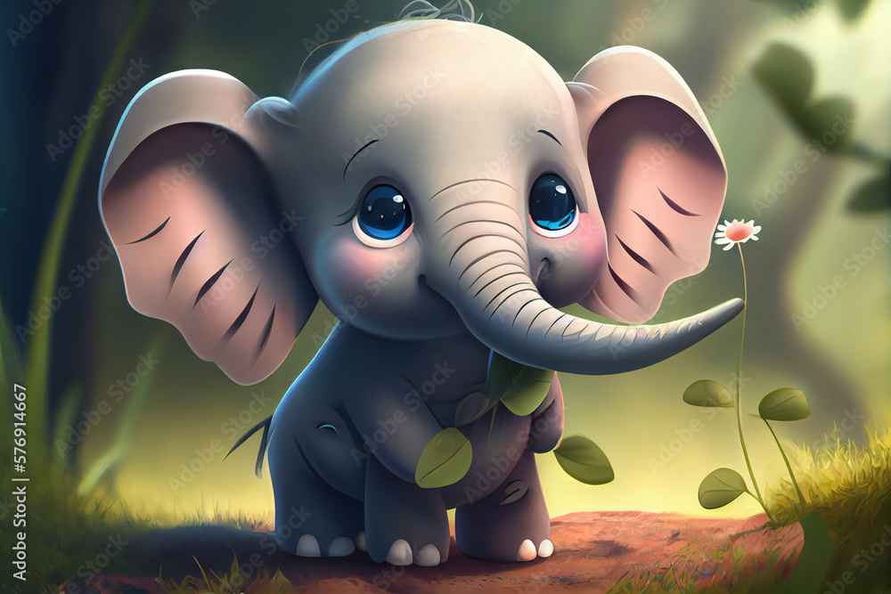 a cute adorable baby Elephant generative ai rendered in the style of ...