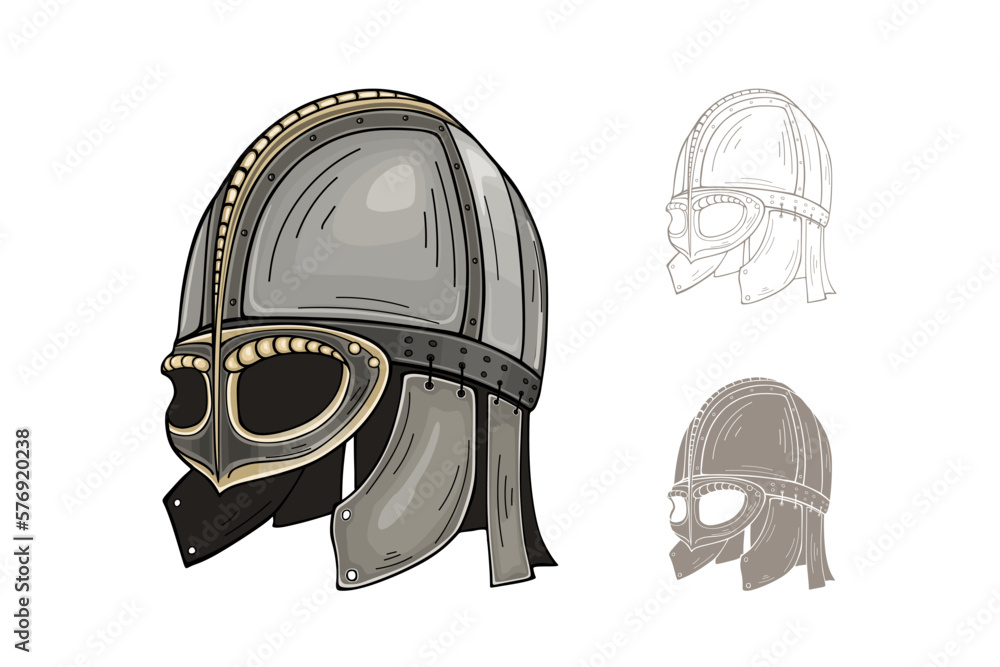 Viking helmet, vector illustration isolated on a white background Stock ...