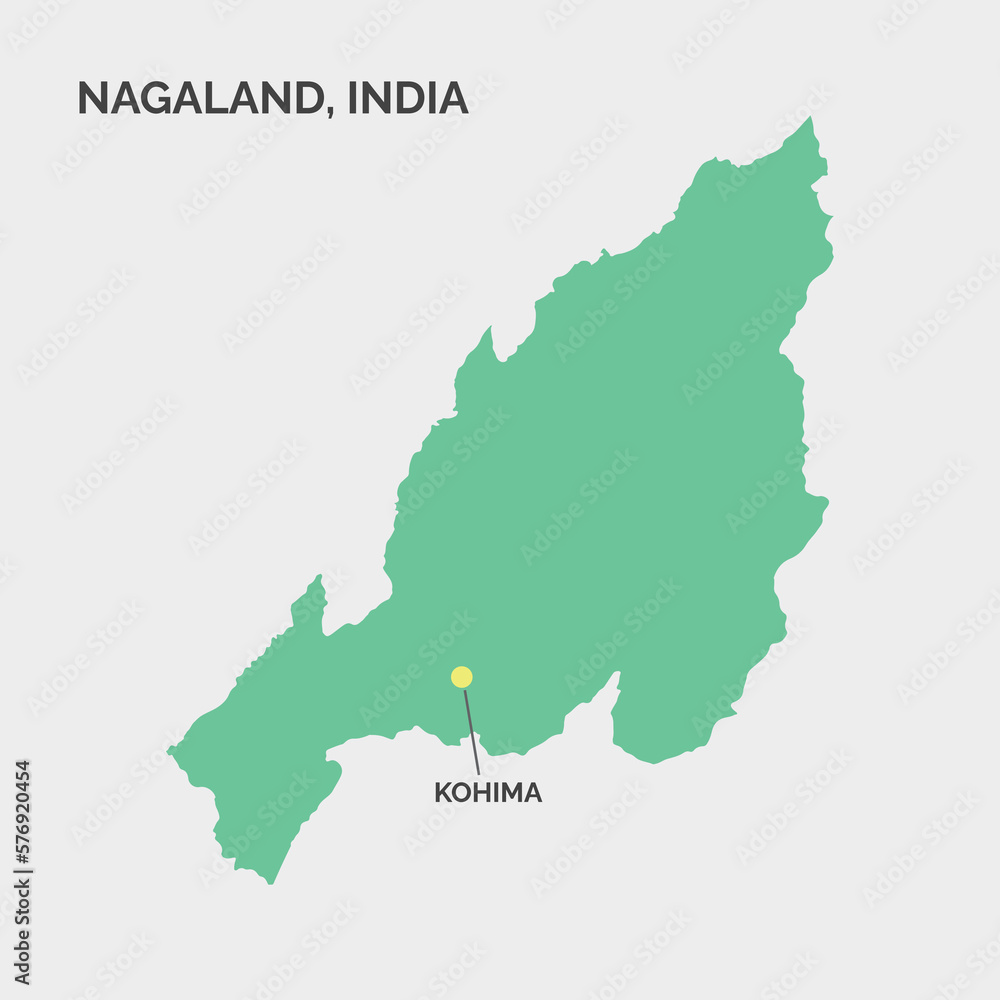 Nagaland state map with capital Kohima marked on isolated plain ...