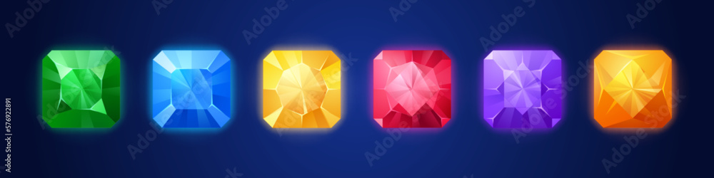 Vetor de Gem icon set for match 3 game diamond and jewel cartoon vector ...