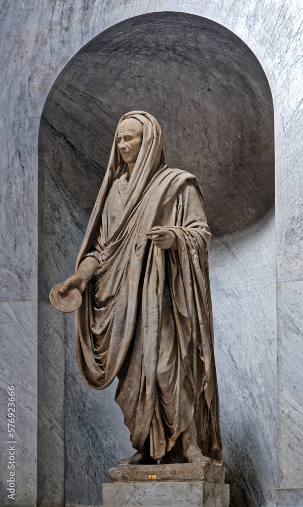Rome, Italy - August 15, 2016: Ancient statue of an old Roman toga ...