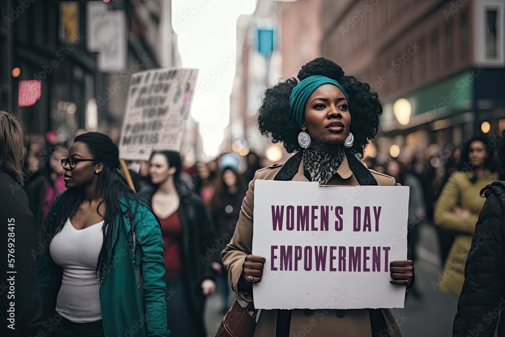 Black Woman Protesting on International Women's Day: Women Empowerment ...