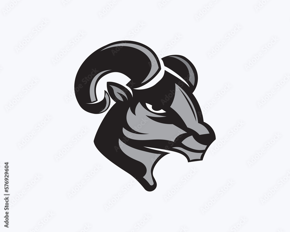 Vektorová grafika „silhouette goat head profile logo template ... Vektorová grafika „silhouette goat head profile logo template ...