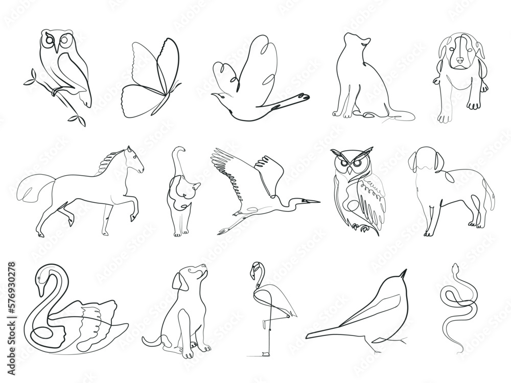 Animals continues line artwork elegant minimalist linear drawing ...