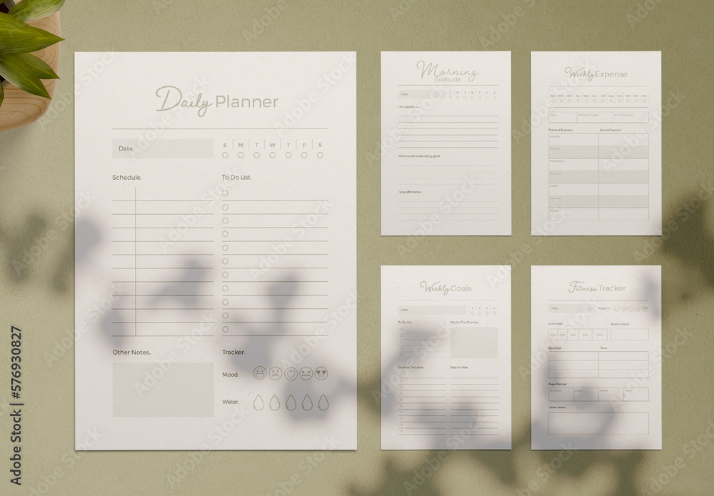 Life Planner Design Layout Template with Green Background Stock ...