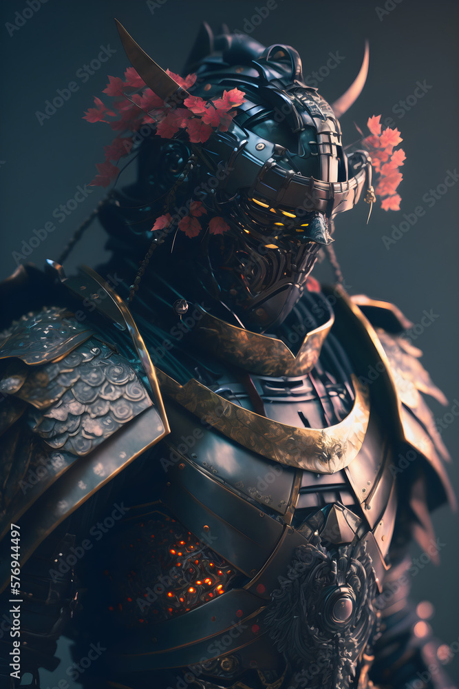 Samurai in cyber armor, epic sceen, dark background Stock Photo | Adobe ...